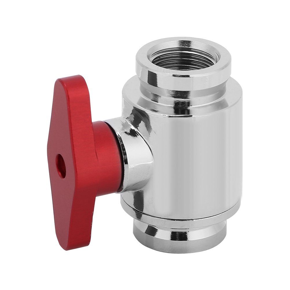 Bewinner Water Cooling Valve G1/4 Internal Threads Valves Water Ball Valve with Handle Design for Computer Water Cooling System (Red Handle)