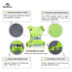 GoxRunx 2 Pack Reflective Vest Running Gear, Ultralight & Comfy Cycling Reflective Vests with Large Pocket & Adjustable Waist for Women Men, Night Runner Safety Vest + Hi Vis Armbands & Bag(Medium)