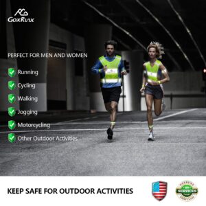 GoxRunx 2 Pack Reflective Vest Running Gear, Ultralight & Comfy Cycling Reflective Vests with Large Pocket & Adjustable Waist for Women Men, Night Runner Safety Vest + Hi Vis Armbands & Bag(Medium)