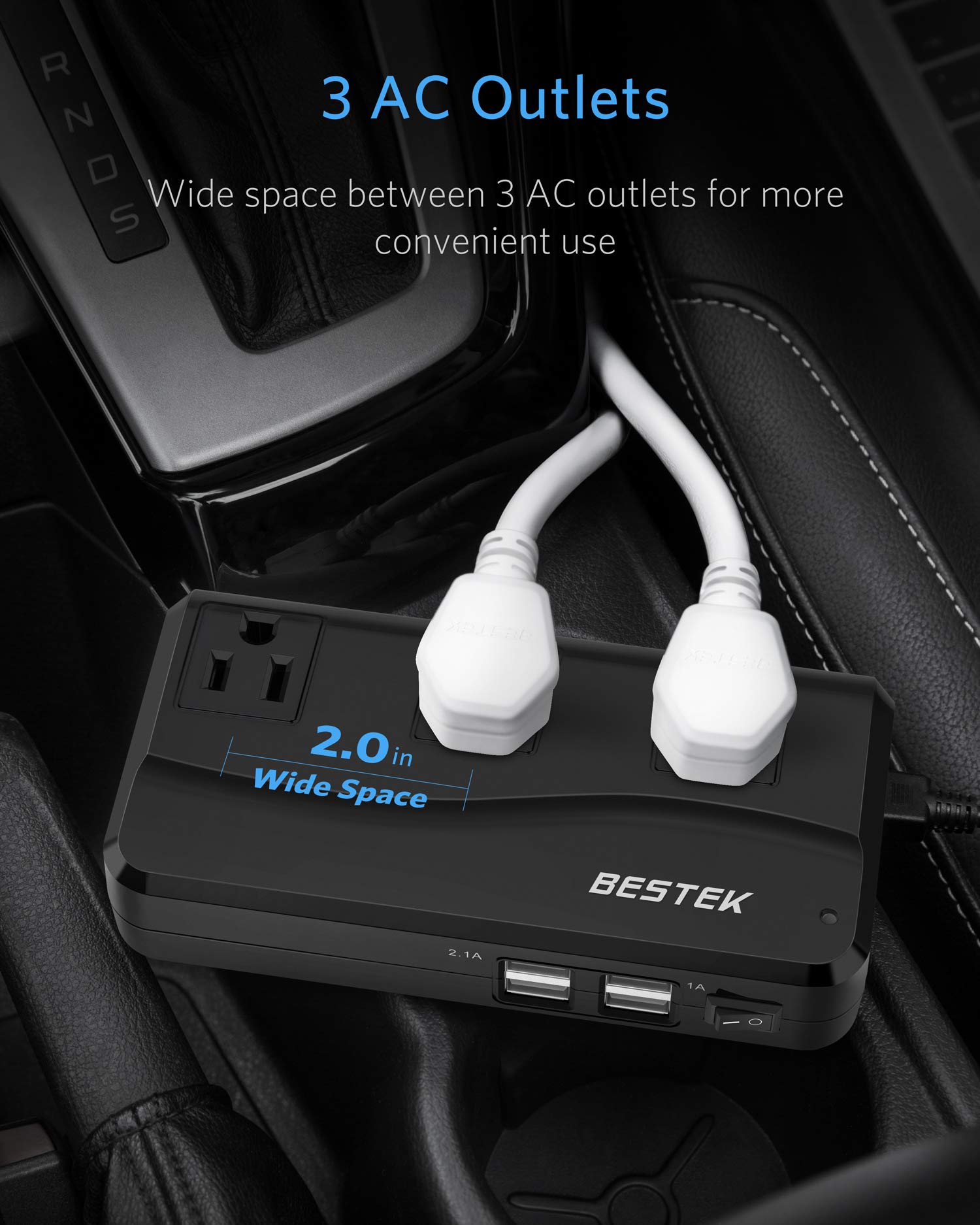 BESTEK 200W Power Inverter DC 12V to 110V AC Inverter with 4.2A 4-Port USB Car Adapter (Black)