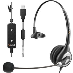 wantek corded usb headsets mono with noise cancelling mic and in-line controls, uc business headset for skype, softphone, call center, crystal clear chat, super lightweight, ultra comfort (uc600)