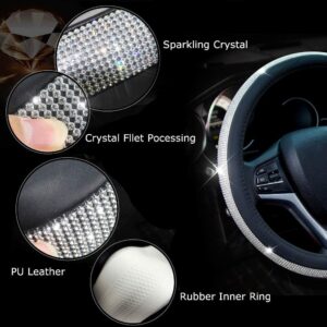 New Diamond Leather Steering Wheel Cover with Bling Bling Crystal Rhinestones, Universal Fit 15 Inch Car Wheel Protector for Women Girls Black