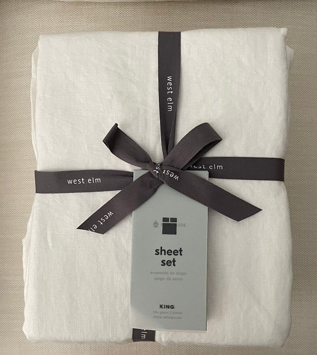 West Elm BELGIAN LINEN Sheet Set~King~*~White~*~