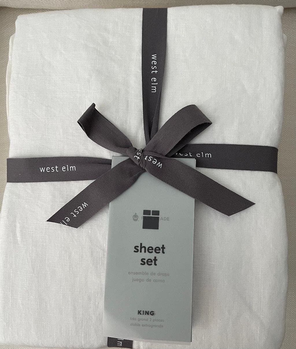 West Elm BELGIAN LINEN Sheet Set~King~*~White~*~