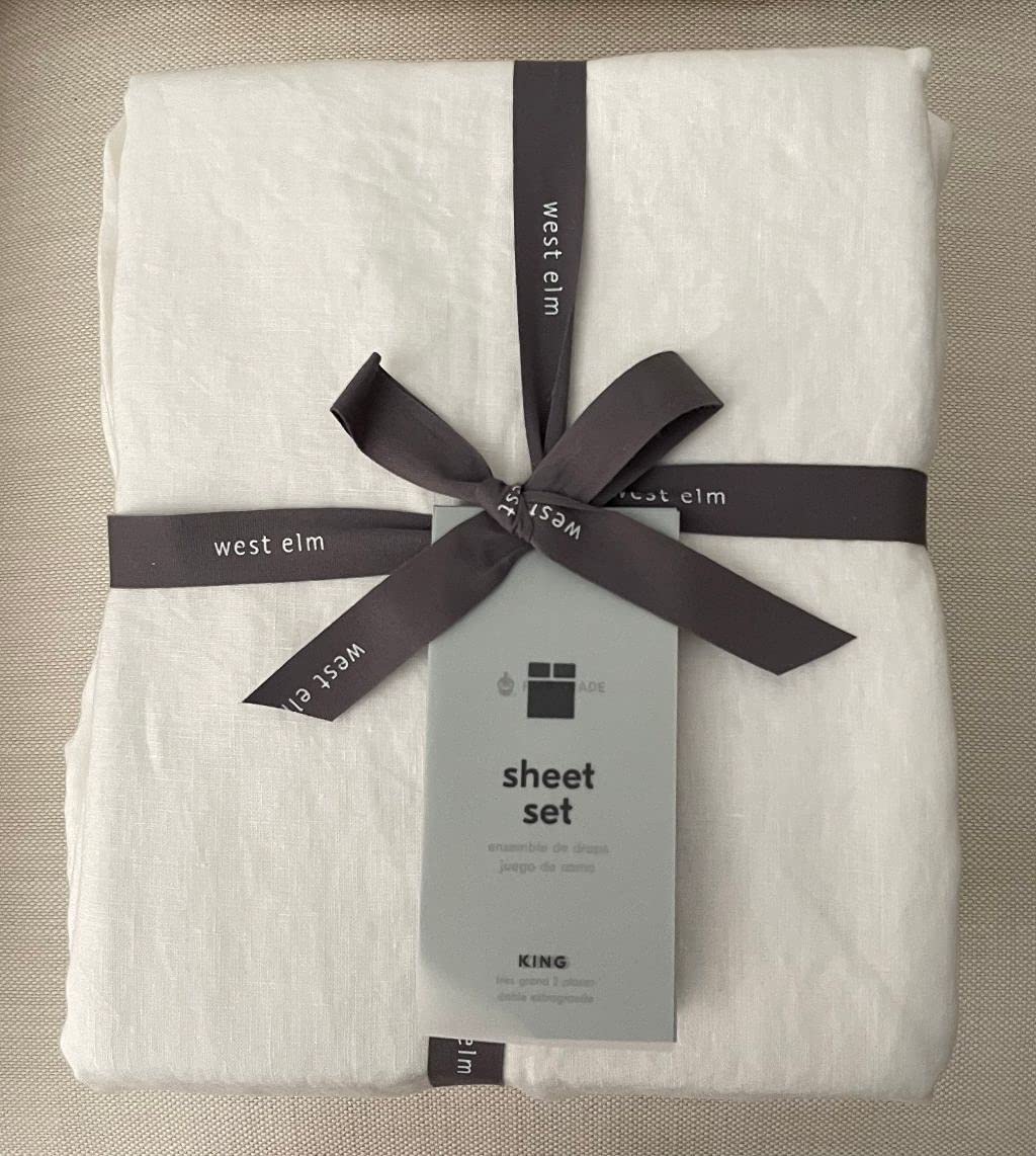 West Elm BELGIAN LINEN Sheet Set~King~*~White~*~