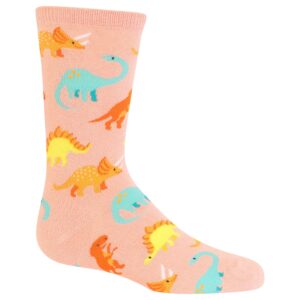 hot sox girls big conversation starter novelty crew casual sock, dinosaur (blush), medium-large us