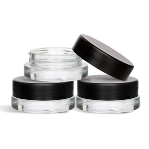 (90 pack) 7ml low profile thick glass jars with black lids - airtight containers for oil, lip balm, wax, cosmetics