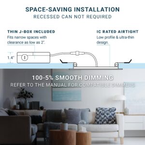 PARMIDA (6 Pack) 6 Inch Ultra-Thin LED Recessed Ceiling Light with Junction Box, 12W, Dimmable Canless Wafer Slim Panel Downlight, IC Rated, ETL-Listed - 5000K