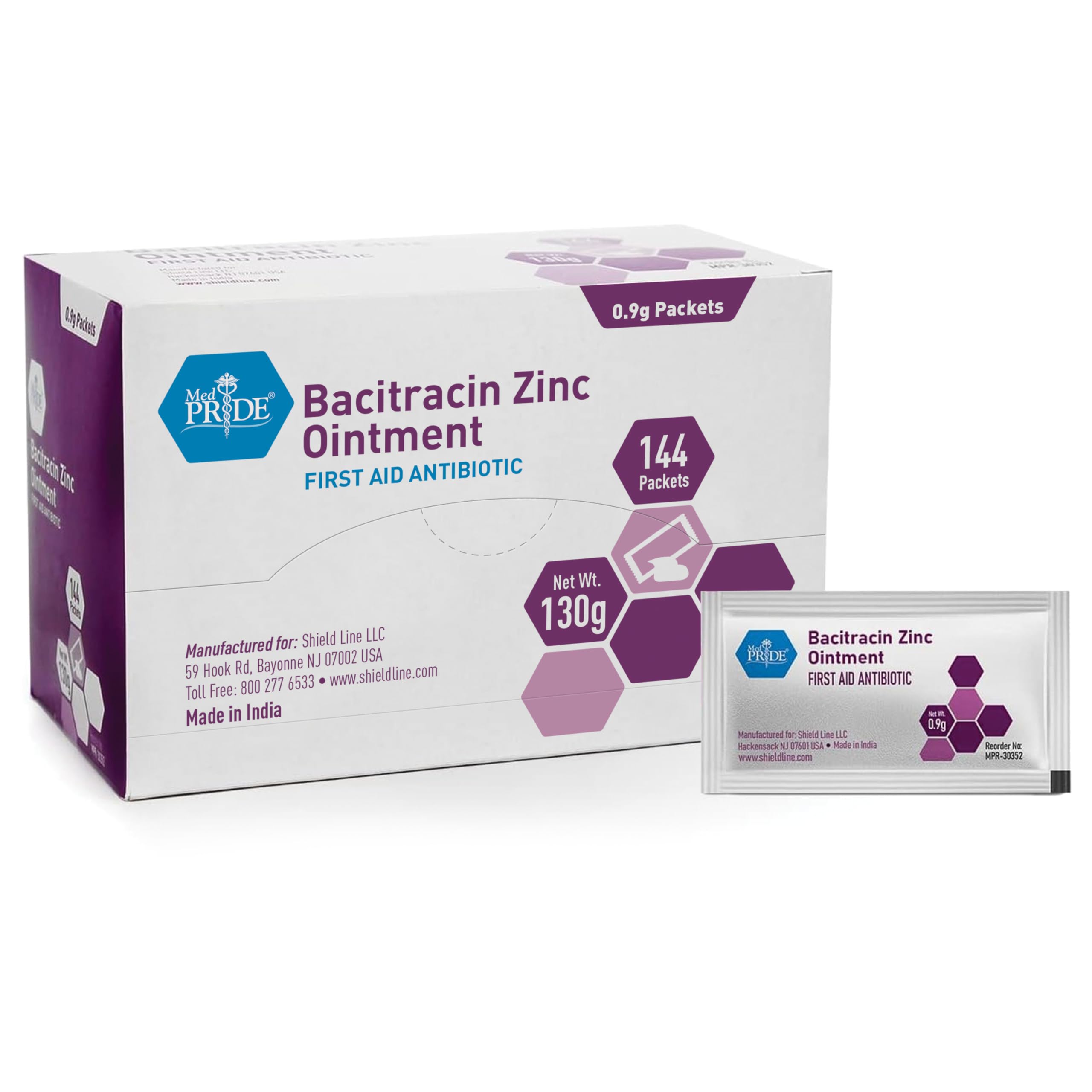 MED PRIDE Bacitracin Antibiotic Ointment with Zinc [144 Packets x 0.9g]- First Aid Antibiotic Cream with Pain Relief- Travel-Size Individual Antibiotic Ointment Packets for Burns, Cuts, Wound Care