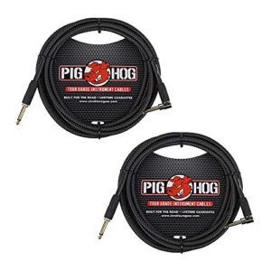 pig hog pc-h10bkr 1/4" right-angle to 1/4" black woven guitar instrument cable, 10 feet (2-pack)