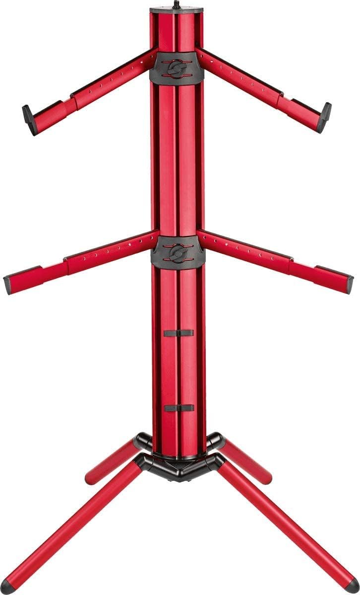 K&M Konig & Meyer 18860.000.36 Spider Pro Keyboard Stand | Height & Depth Adjustment For 2 Keyboards | Extendable Arms | Mic Boom Thread | Cable Clamp | Folds For Travel German Made Red Aluminum