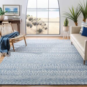 safavieh micro-loop collection area rug - 9' x 12', blue & ivory, handmade moroccan boho tribal wool, ideal for high traffic areas in living room, bedroom (mlp502m)