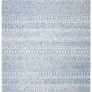 SAFAVIEH Micro-Loop Collection Area Rug - 9' x 12', Blue & Ivory, Handmade Moroccan Boho Tribal Wool, Ideal for High Traffic Areas in Living Room, Bedroom (MLP502M)