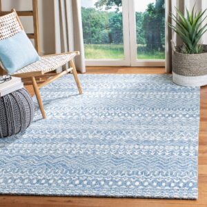 SAFAVIEH Micro-Loop Collection Area Rug - 9' x 12', Blue & Ivory, Handmade Moroccan Boho Tribal Wool, Ideal for High Traffic Areas in Living Room, Bedroom (MLP502M)