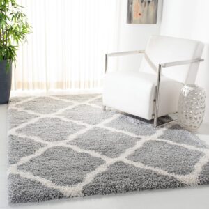 safavieh fontana shag collection 4' x 6' grey / cream fnt821g trellis non-shedding living room bedroom dining room entryway plush 2-inch thick area rug