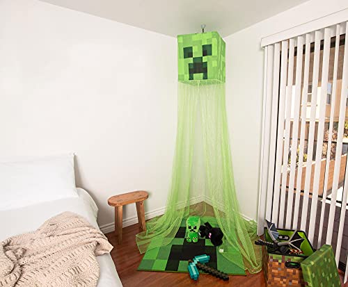 Minecraft Green Creeper Kids Bed Canopy, Hanging Curtain Netting