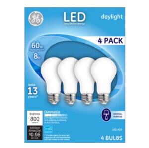 ge lighting 93098314 led light bulbs, frosted daylight, 8-watts, 750 lumens, 4-pk. - quantity 1