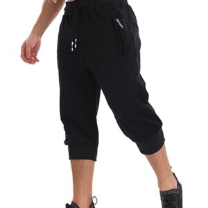 MAGNIVIT Men's Workout 3/4 Joggers Bodybuilding Gym Shorts Capri Pants Black