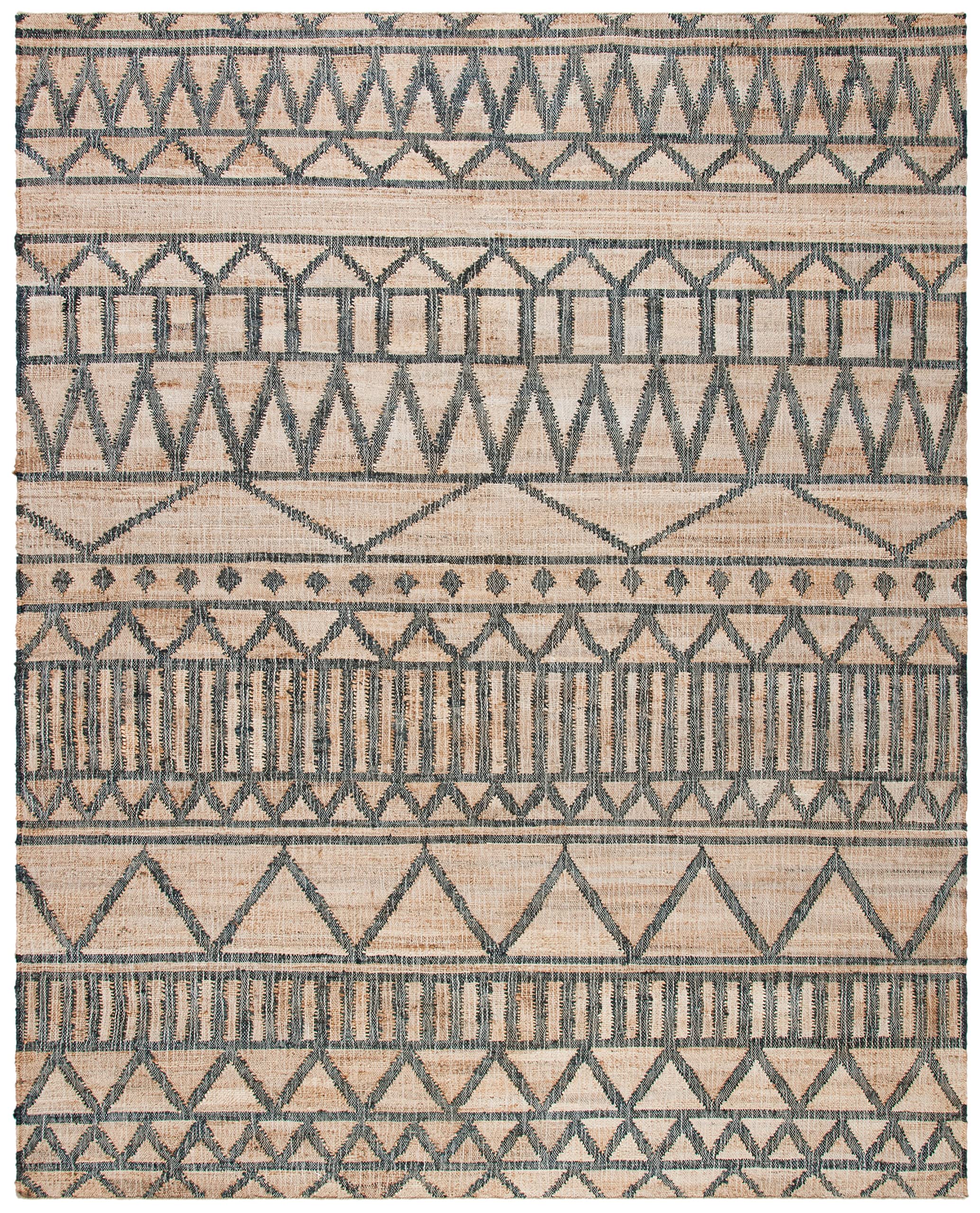 SAFAVIEH Kilim Collection Area Rug - 8' x 10', Natural & Charcoal, Handmade Flat Weave Jute, Ideal for High Traffic Areas in Living Room, Bedroom (KLM752A)