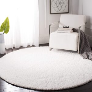 safavieh august shag collection 6'7" round white aug900a solid 1.2-inch thick area rug