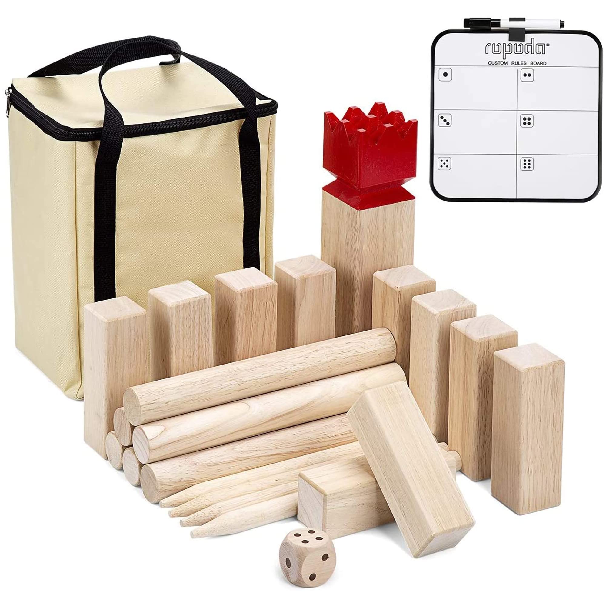 ropoda Kubb Game Premium Set - Game Set for Yard/Outdoor/Lawn/Beach - Pinewood Viking Chess Game with Carrying Bag for Adults and Kids