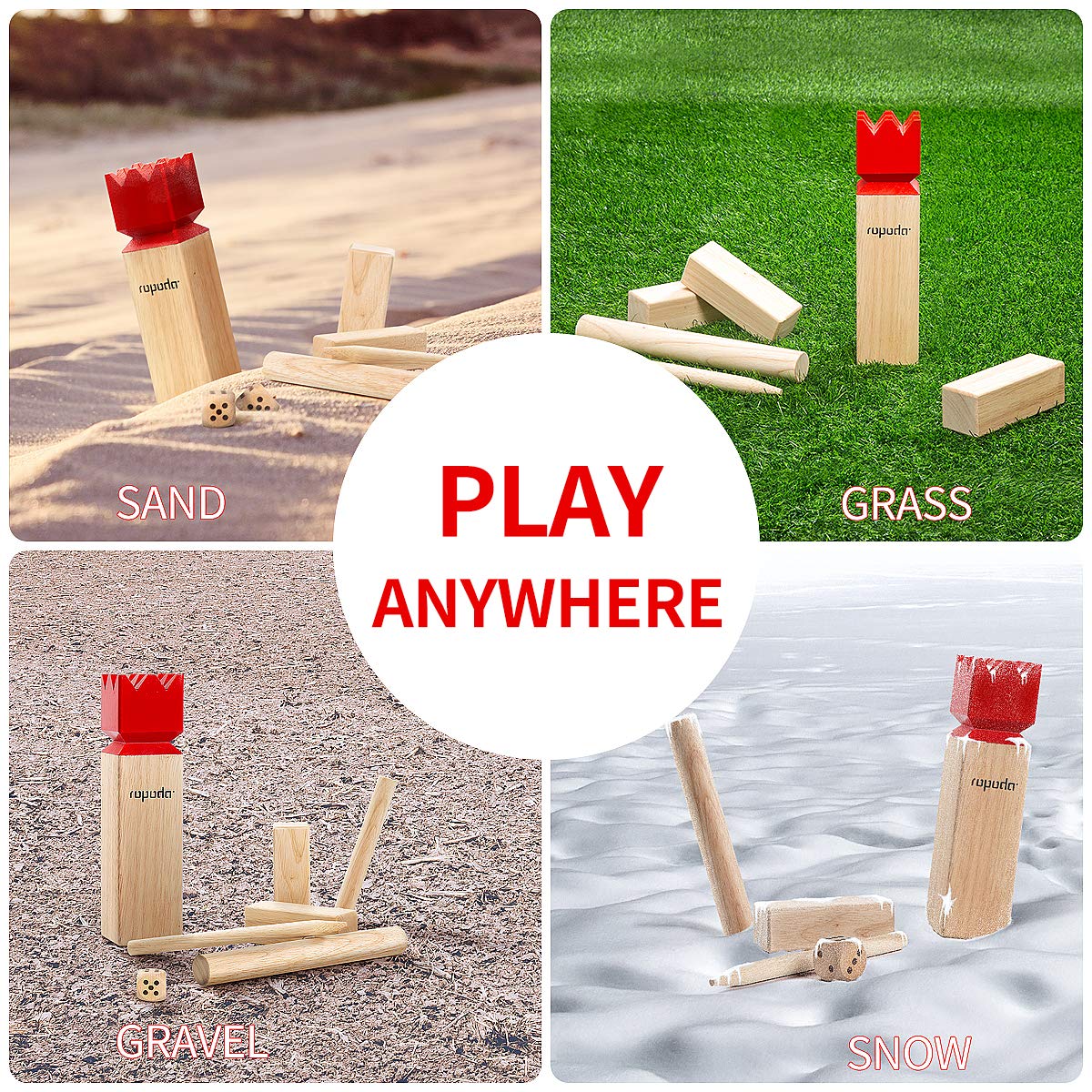 ropoda Kubb Game Premium Set - Game Set for Yard/Outdoor/Lawn/Beach - Pinewood Viking Chess Game with Carrying Bag for Adults and Kids