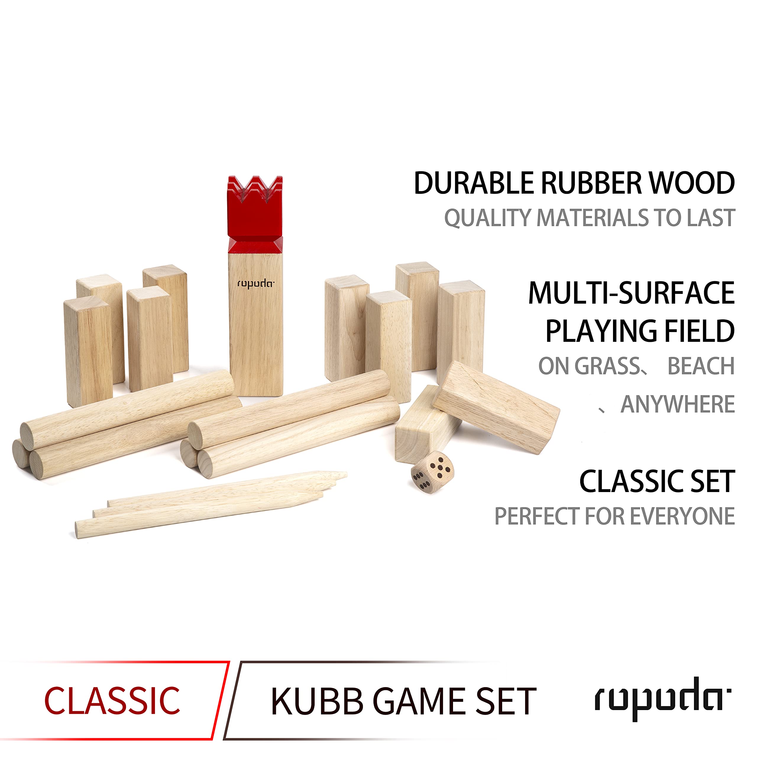 ropoda Kubb Game Premium Set - Game Set for Yard/Outdoor/Lawn/Beach - Pinewood Viking Chess Game with Carrying Bag for Adults and Kids