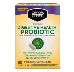 berkley jensen daily care digestive health probiotics for women & men - advanced formula with lactobacillus rhamnosus gg & lactobacillus acidophilus - for immune support & gut health - 80 capsules