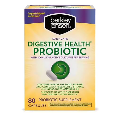 berkley jensen Daily Care Digestive Health Probiotics for Women & Men - Advanced Formula with Lactobacillus Rhamnosus GG & Lactobacillus Acidophilus - for Immune Support & Gut Health - 80 Capsules