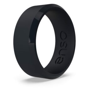 enso rings bevel classic silicone wedding ring – hypoallergenic unisex wedding band – comfortable band for active lifestyle – 8mm wide, 2.16mm thick obsidian size: 10