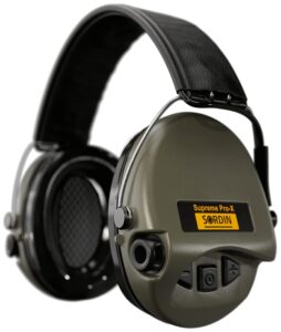 sordin supreme pro-x ear defenders for hunting & shooting - active & electronic - leather band & gel kits - green ear muffs