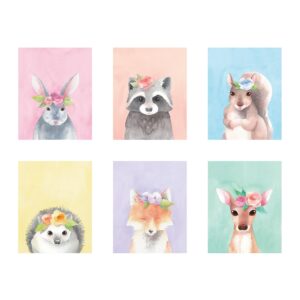 l&o goods woodland animals nursery room decor | boy & girl wall art | watercolor prints | set of 6 posters for kid bedroom or baby nursery decoration | cute kids posters | 8 x 10 | unframed