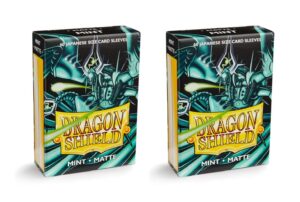 dragon shield bundle: 2 packs of 60 count japanese size mini matte card sleeves - matte mint