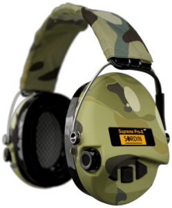 sordin supreme pro-x led ear defenders for hunting & shooting - active & electronic - camo band - camo ear muffs