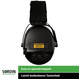 Sordin Supreme Pro-X Ear Defenders for Hunting & Shooting - Active & Electronic - Textile Band & Gel Kits - Black Ear Muffs