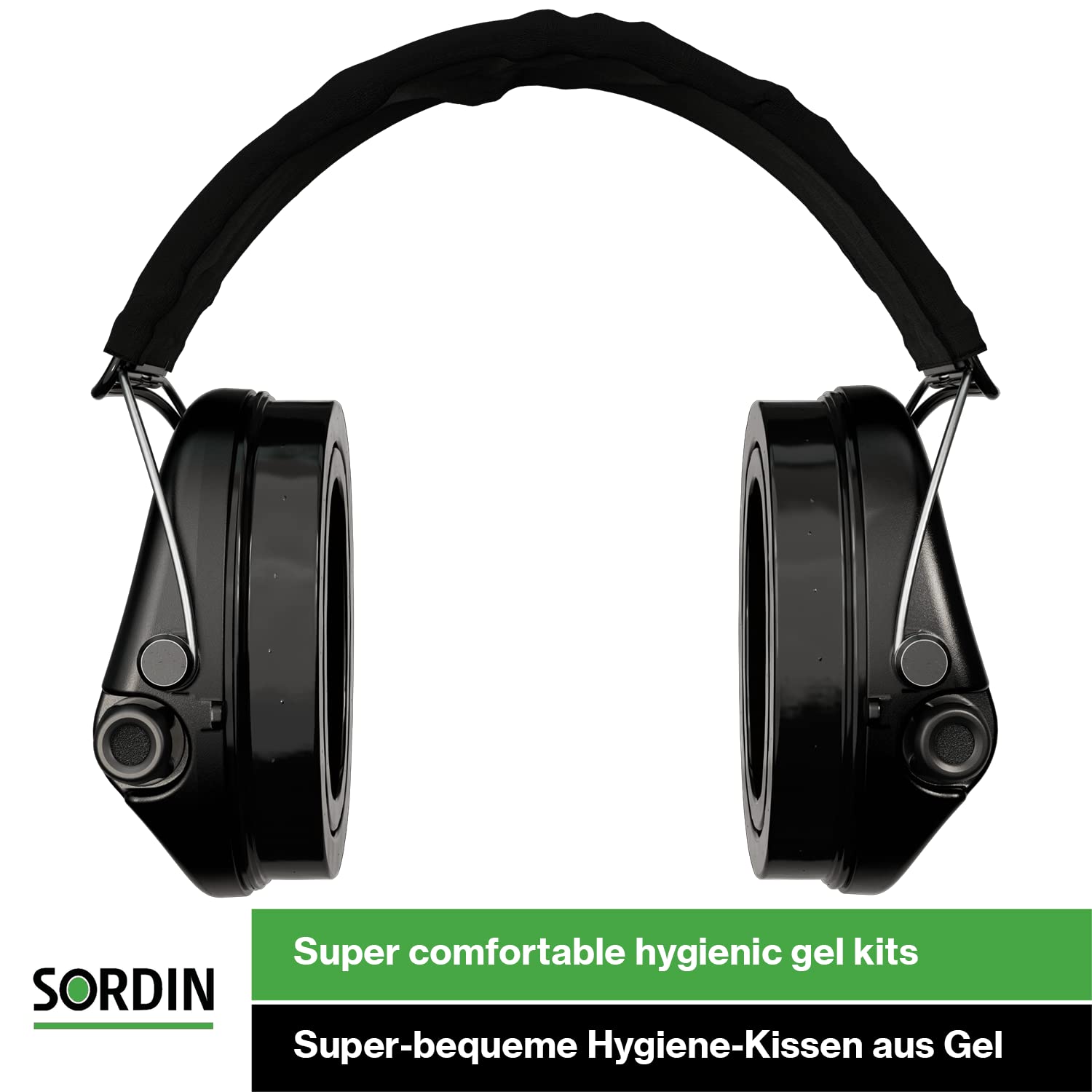 Sordin Supreme Pro-X Ear Defenders for Hunting & Shooting - Active & Electronic - Textile Band & Gel Kits - Black Ear Muffs