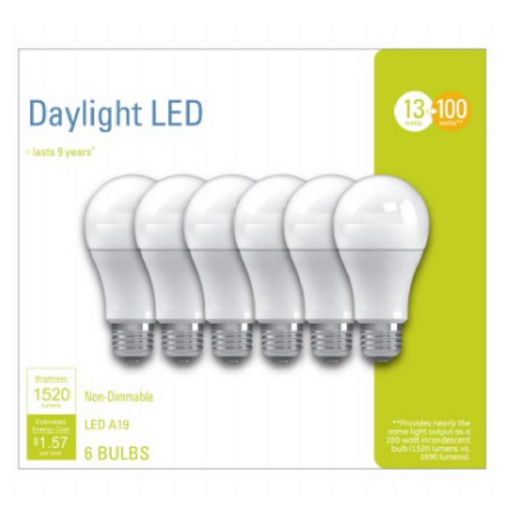 G E LIGHTING 93098310 LED Light Bulbs, Frosted Daylight, 13-Watt, 1100 Lumens, 6-Pk. - Quantity 1