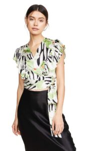 jill jill stuart women's tropical wrap top, green multi, large