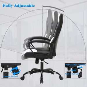 Office Chair PC Gaming Chair Cheap Desk Chair Ergonomic PU Leather Executive Computer Chair Lumbar Support for Women, Men (White)