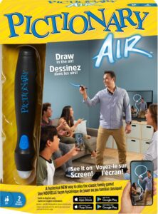 mattel games pictionary air drawing game,family game with light-up pen and clue cards,links to smart devices,makes a great gift for 8 year olds and up