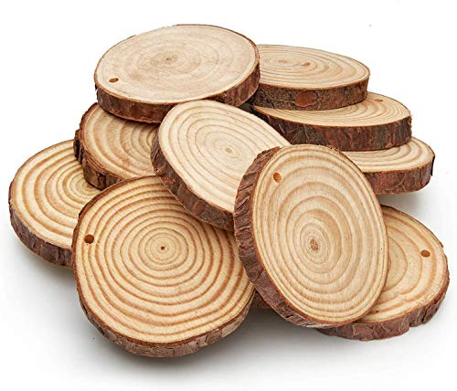 ARTEZA Natural Wood Slices, 2.4-2.8 Inch Diameter, Set of 45, Brown Round Pine Wood Discs with Bark for Crafts, Christmas Ornaments, Centerpieces