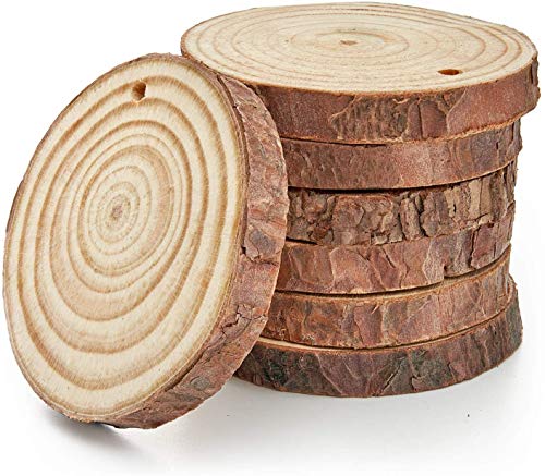 ARTEZA Natural Wood Slices, 2.4-2.8 Inch Diameter, Set of 45, Brown Round Pine Wood Discs with Bark for Crafts, Christmas Ornaments, Centerpieces