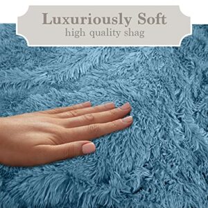 The Connecticut Home Company Throw Blanket, Soft Plush Reversible Shag and Sherpa, Warm Thick Throws for Bed, Comfy Washable Bedding Accent Blankets for Sofa Couch Chair, 65x50, Slate Blue