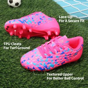 DREAM PAIRS Boys Girls Soccer Cleats Youth Firm Groud Athletic Outdoor Trainning Teen Football Shoes for Little/Big Kid,Size 12 Little Kid,Fuchsia/Pink/Royal/Blue,HZ19003K