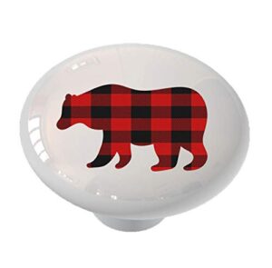 gotham decor walking grizzly bear silhouette red plaid drawer/cabinet knob