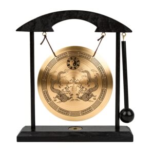 mose cafolo zen art brass feng shui desktop table gong, dragon with taiji symbols, makes clear sound, collectible figurines