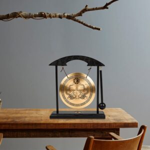 Mose Cafolo Zen Art Brass Feng Shui Desktop Table Gong, Dragon with Taiji Symbols, Makes Clear Sound, Collectible Figurines