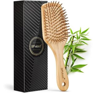 bfwood bamboo paddle hairbrush with bamboo bristles for massaging scalp