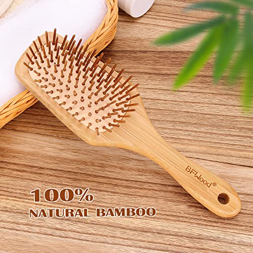 BFWood Bamboo Paddle Hairbrush with Bamboo Bristles for Massaging Scalp