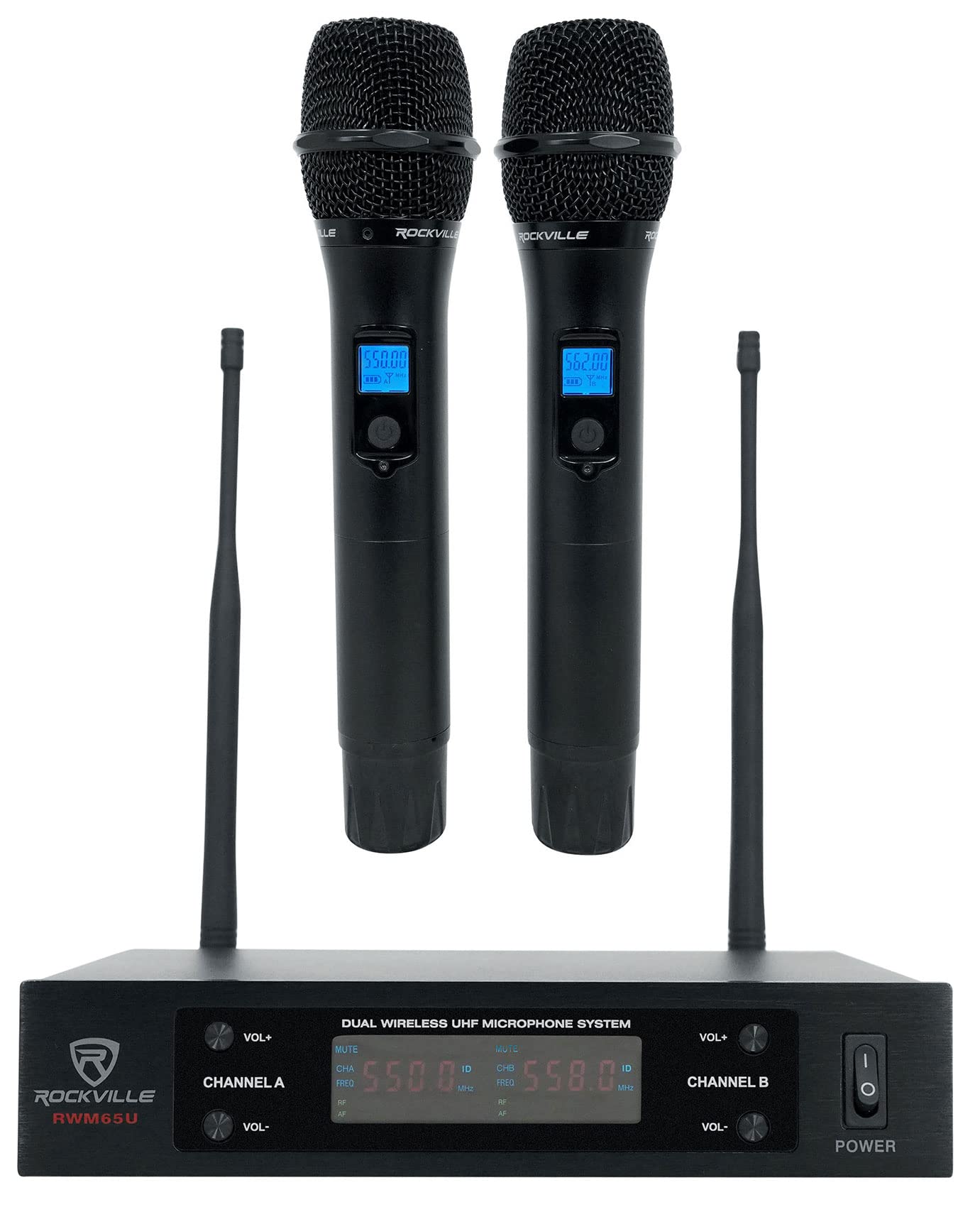 Rockville RPG152K 15" Powered Speakers w/Bluetooth+Dual UHF Wireless Mics+Stands